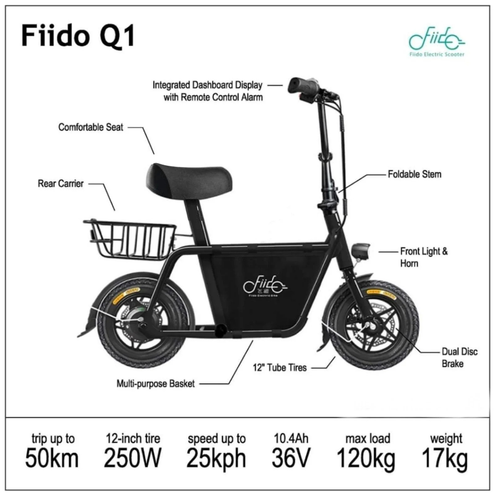 Fiido Q1 Electric E-Bike Scooter Grey