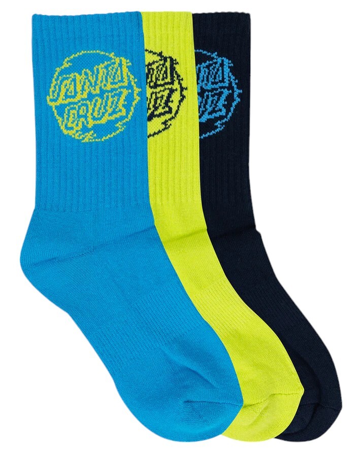 Santa Cruz Youth Socks Vivid Dot Mono Crew Navy/Lime/Turquoise 3pk US 2-8