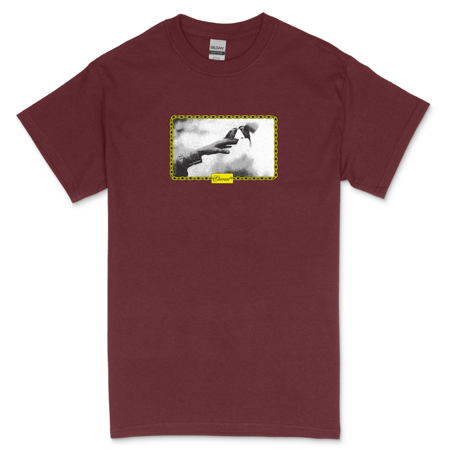 Eternal Tee Birds Maroon: Stylish Cotton Tee for Casual & Active Wear